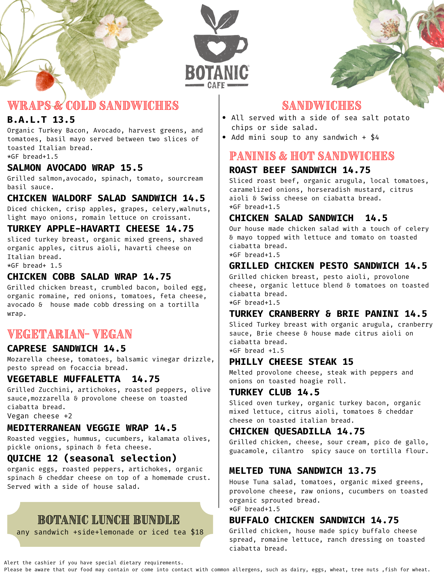 Menu | Botanic cafe