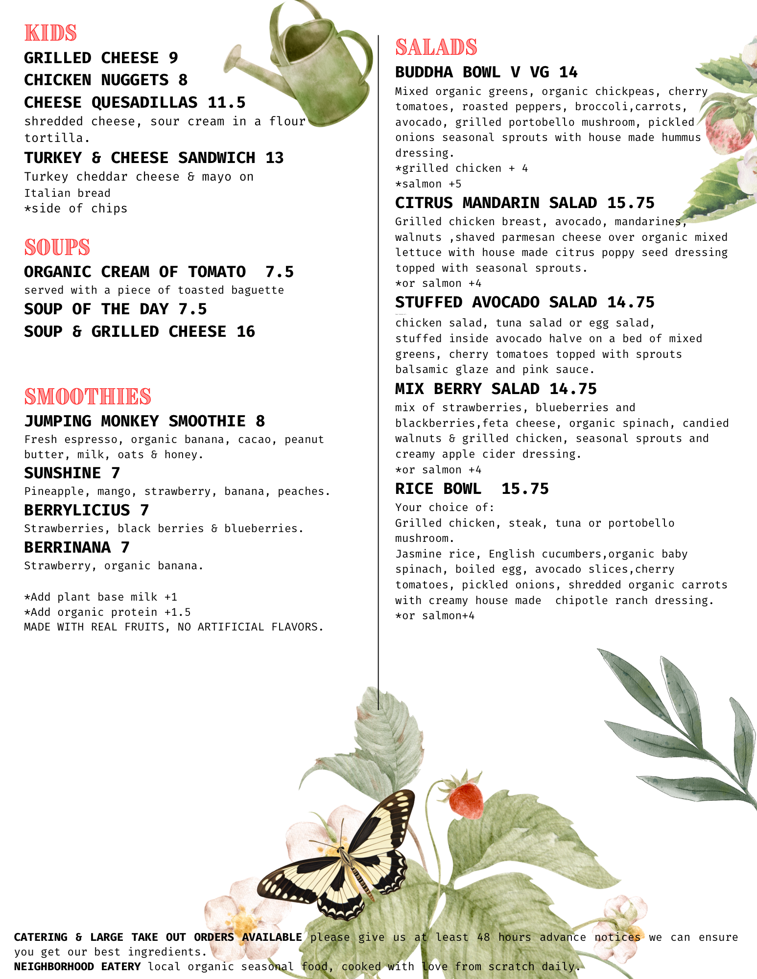 Menu | Botanic cafe