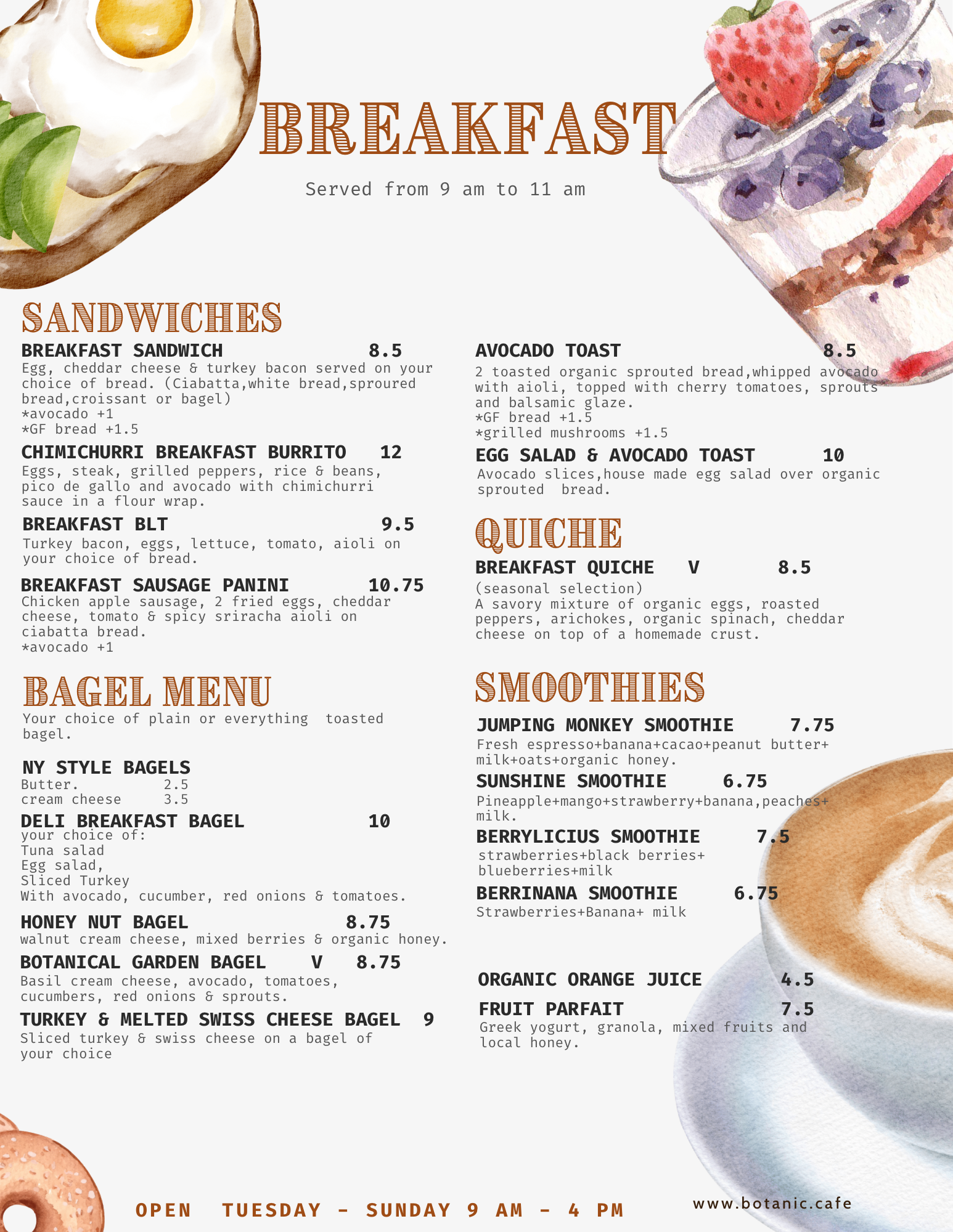 Menu | Botanic cafe